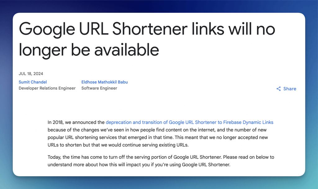 The End of Google URL Shortener